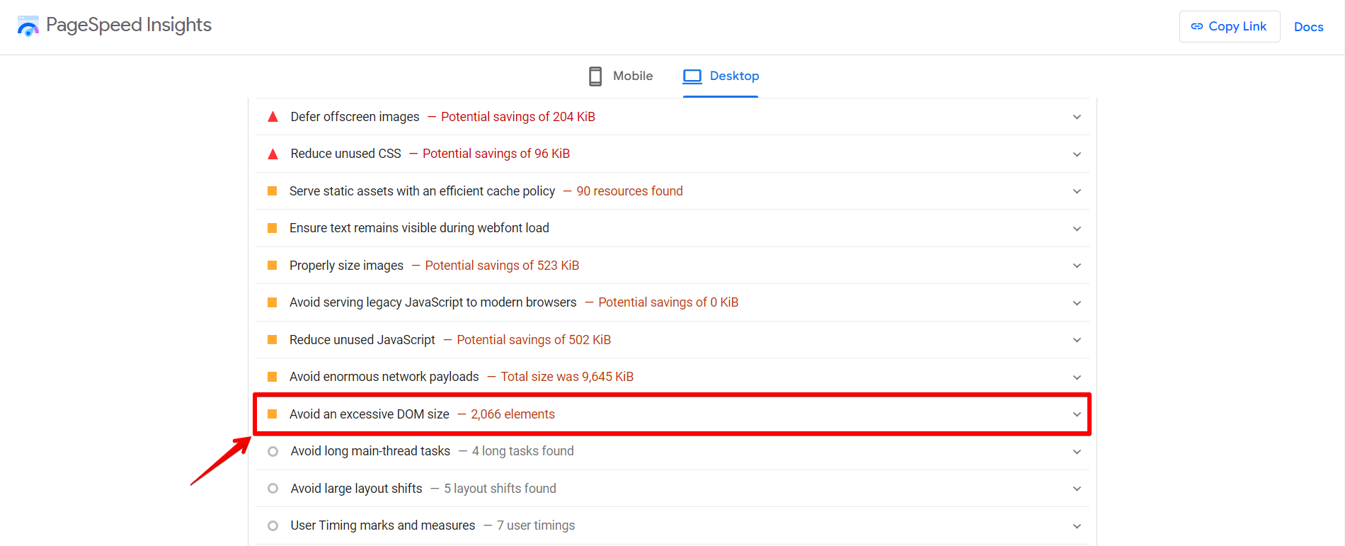“Avoid an Excessive DOM Size” Warning in WordPress